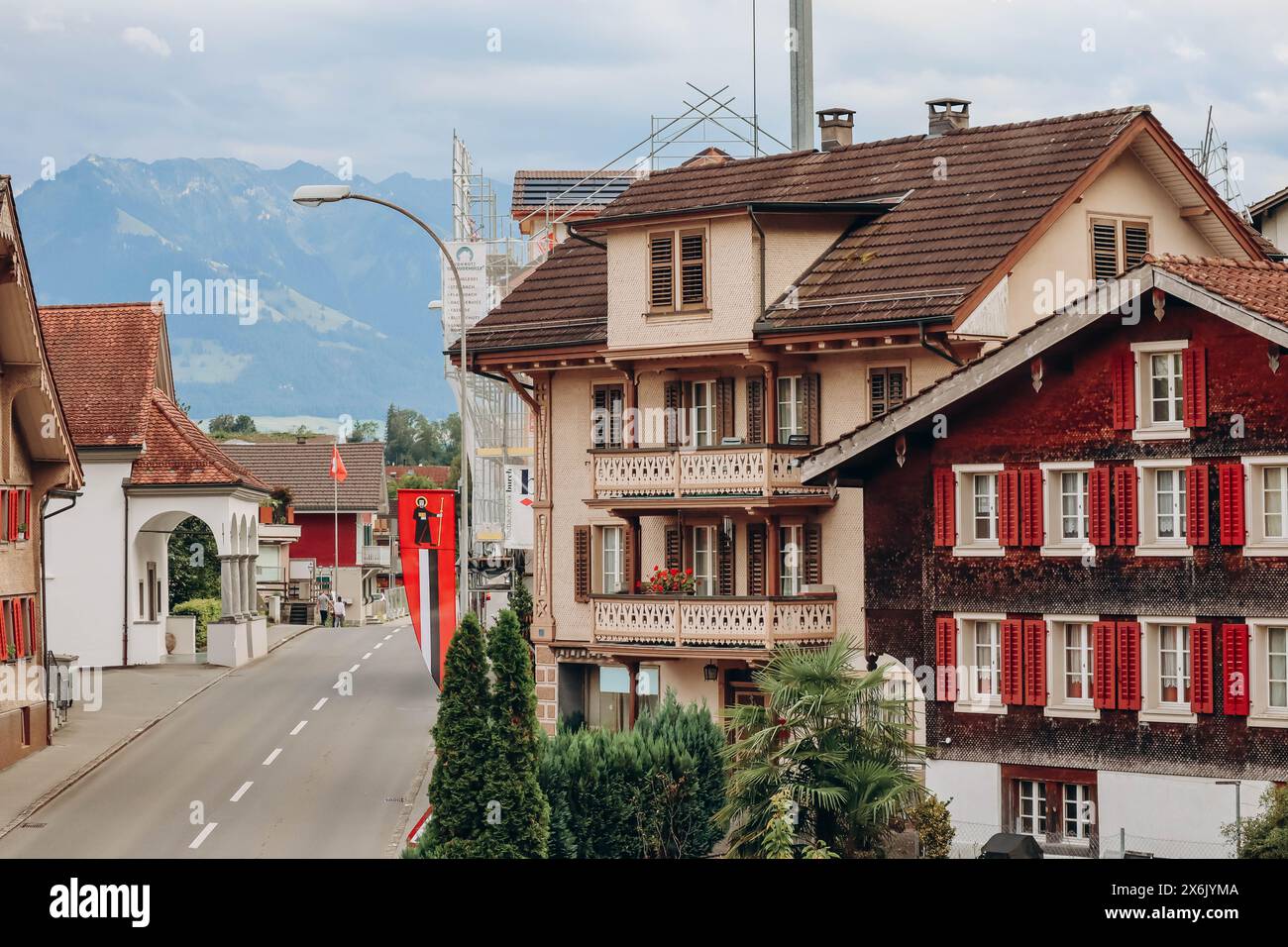 Alpnachstad, Switzerland - August 9, 2023: Beautiful facades of the ...
