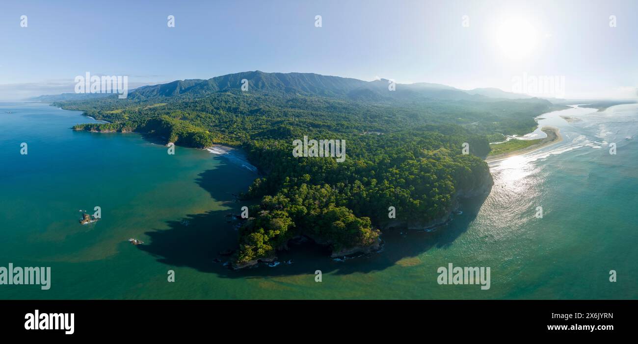 Aerial view, ocean and coast with rainforest, Playa Ventanas ...