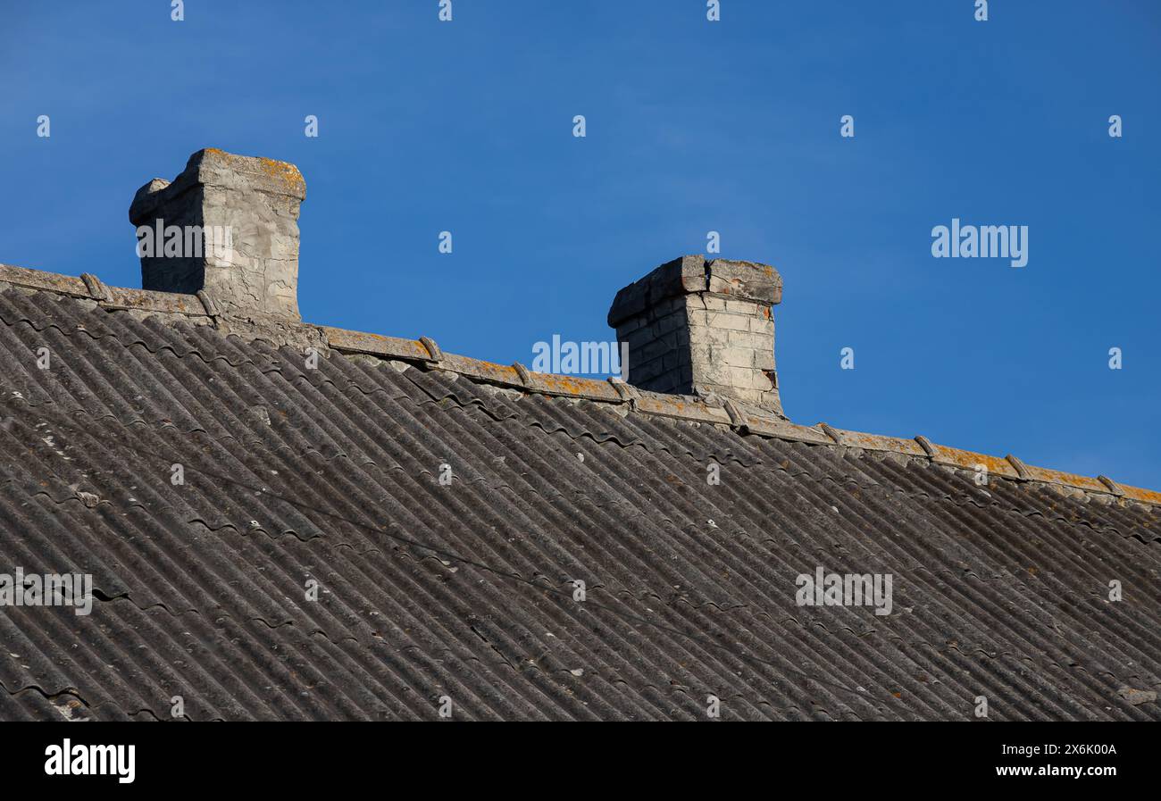 Roof and chimney from an old house - brick and metallic texture Stock ...