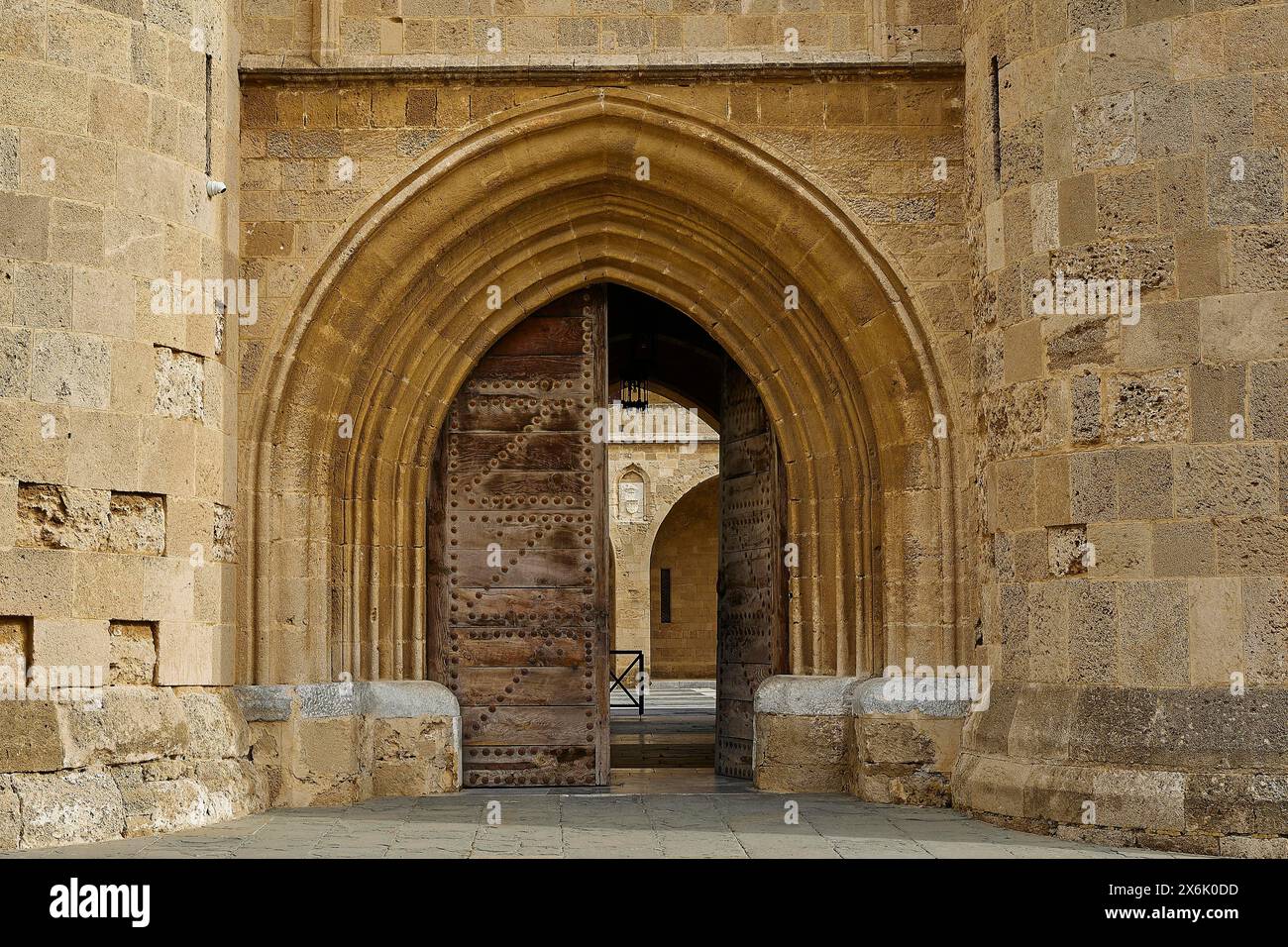 Large arched gateway on an old stone wall, main portal, Grand Master's ...