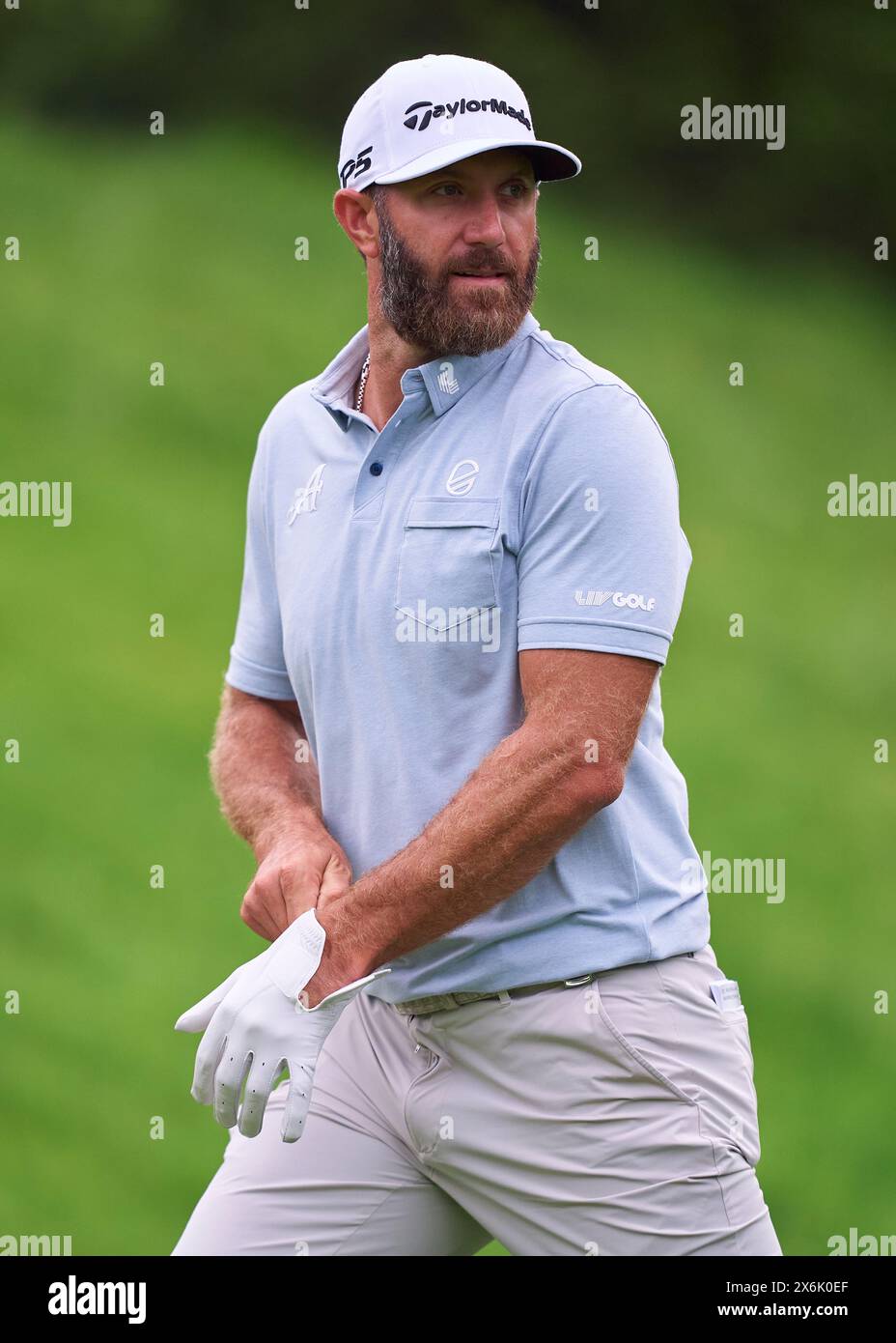 Dustin Johnson of the United States in action during a practice round ...