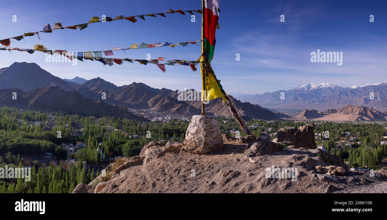 Panorama over Leh and the Namgyal Tsemo Gompa monastery on Tsenmo Hill ...