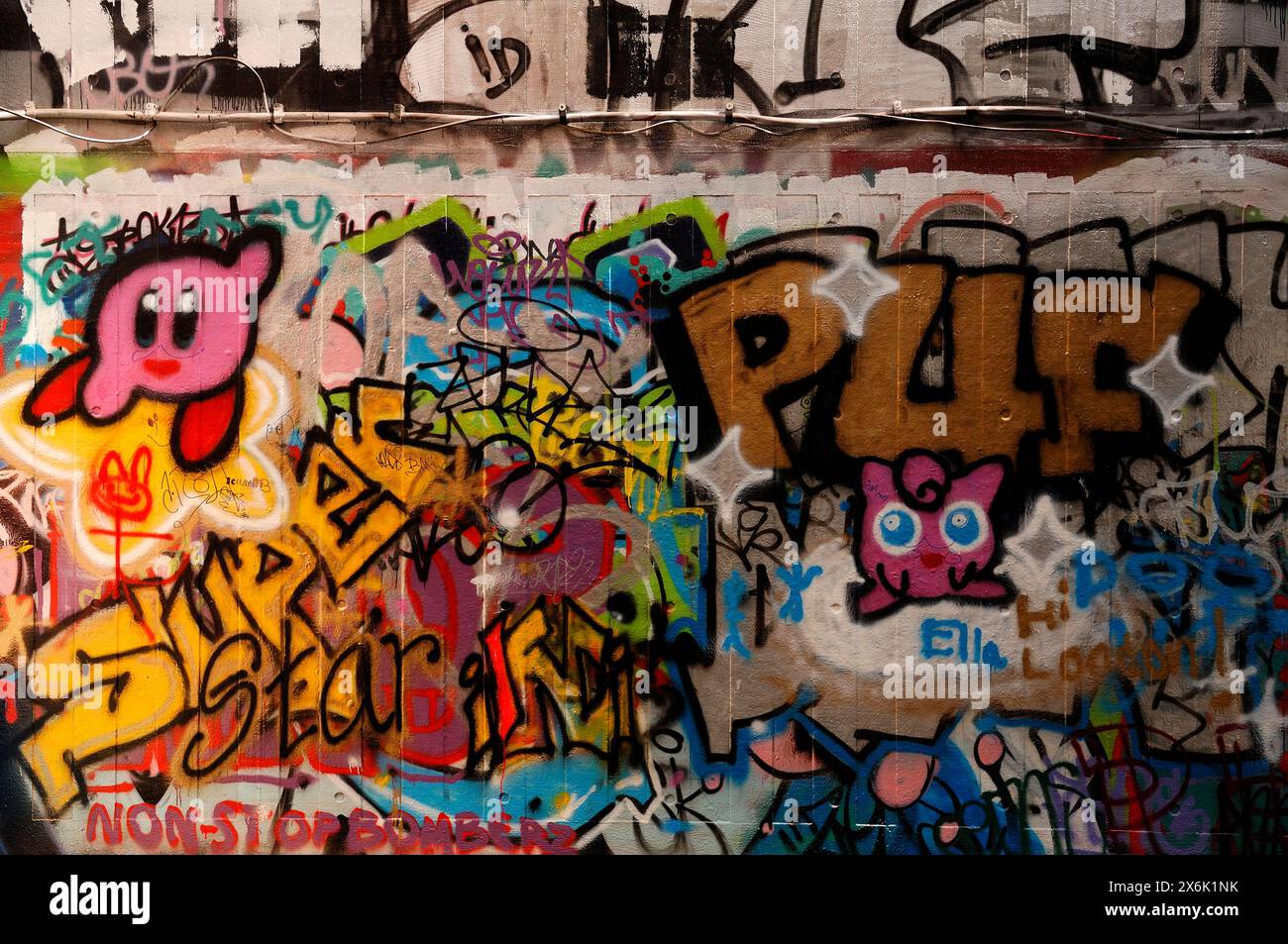 Graffiti wall in a skateboard park on the Thames, London, England ...