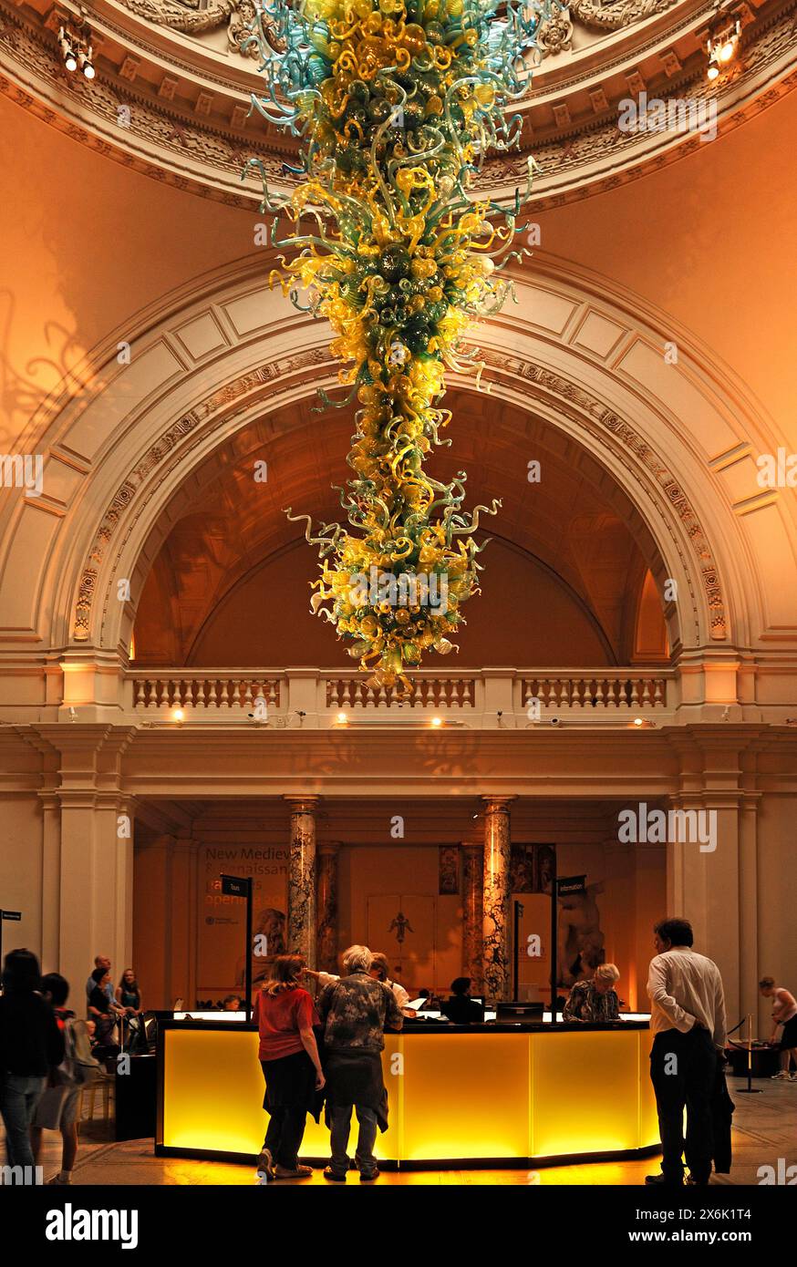 Artistic glass object in the reception hall with information stand of ...