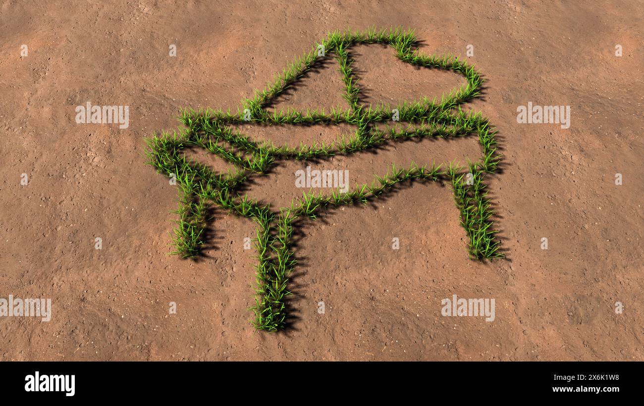 Concept conceptual green summer lawn grass symbol shape on brown soil ...