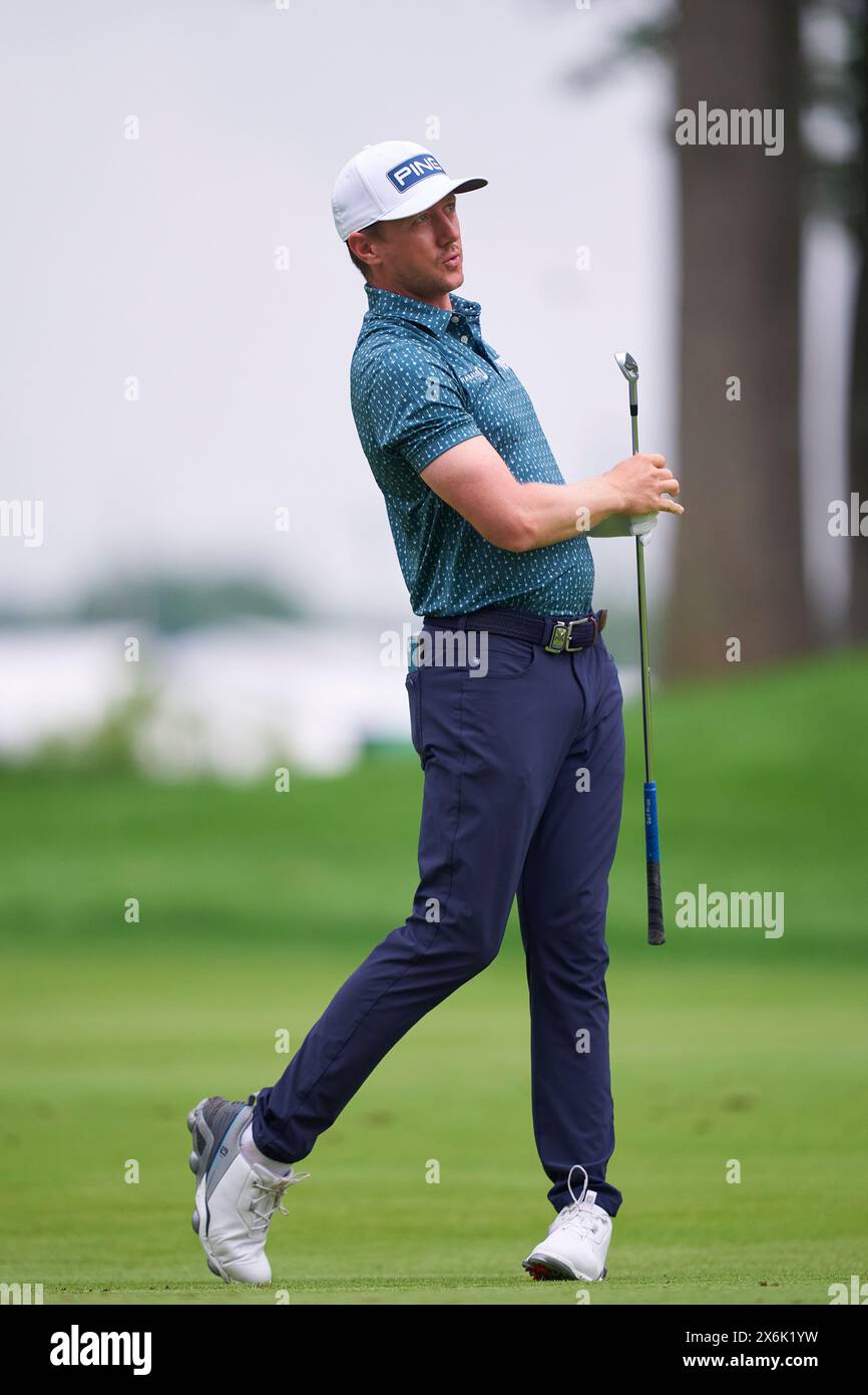 Mackenzie Hughes of Canada in action during a practice round prior to ...