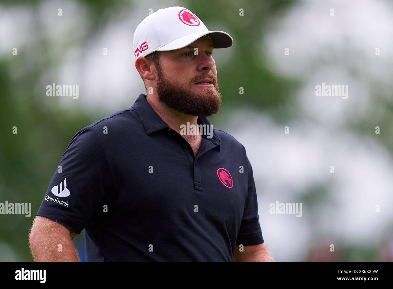 Tyrrell Hatton of England in action during a practice round prior to ...