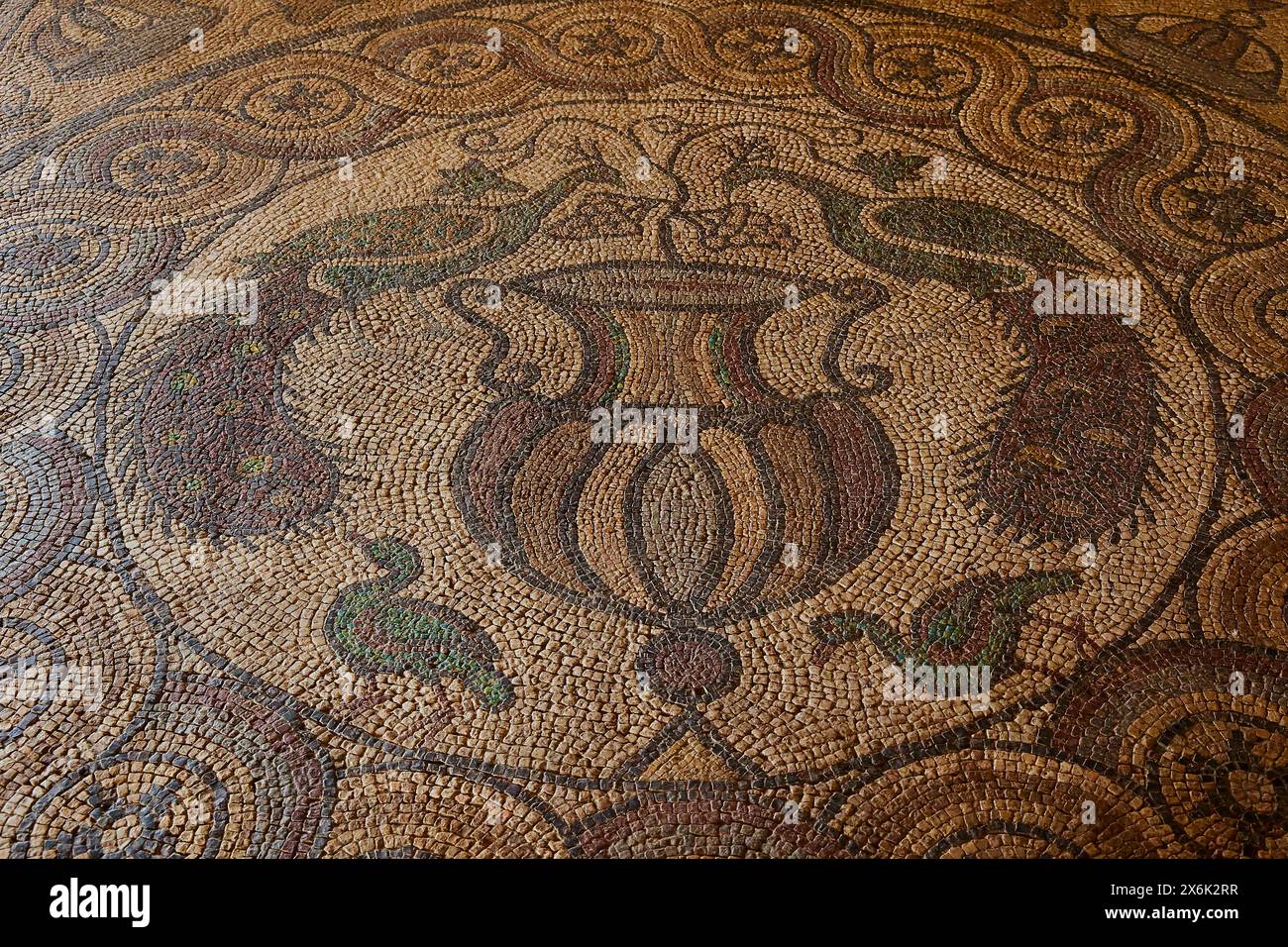 Antique floor mosaic with ornamental geometric patterns, interior view ...