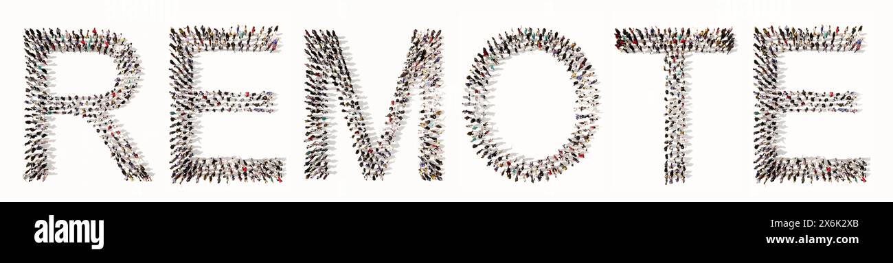 Conceptual large community of people forming the REMOTE word. 3d ...