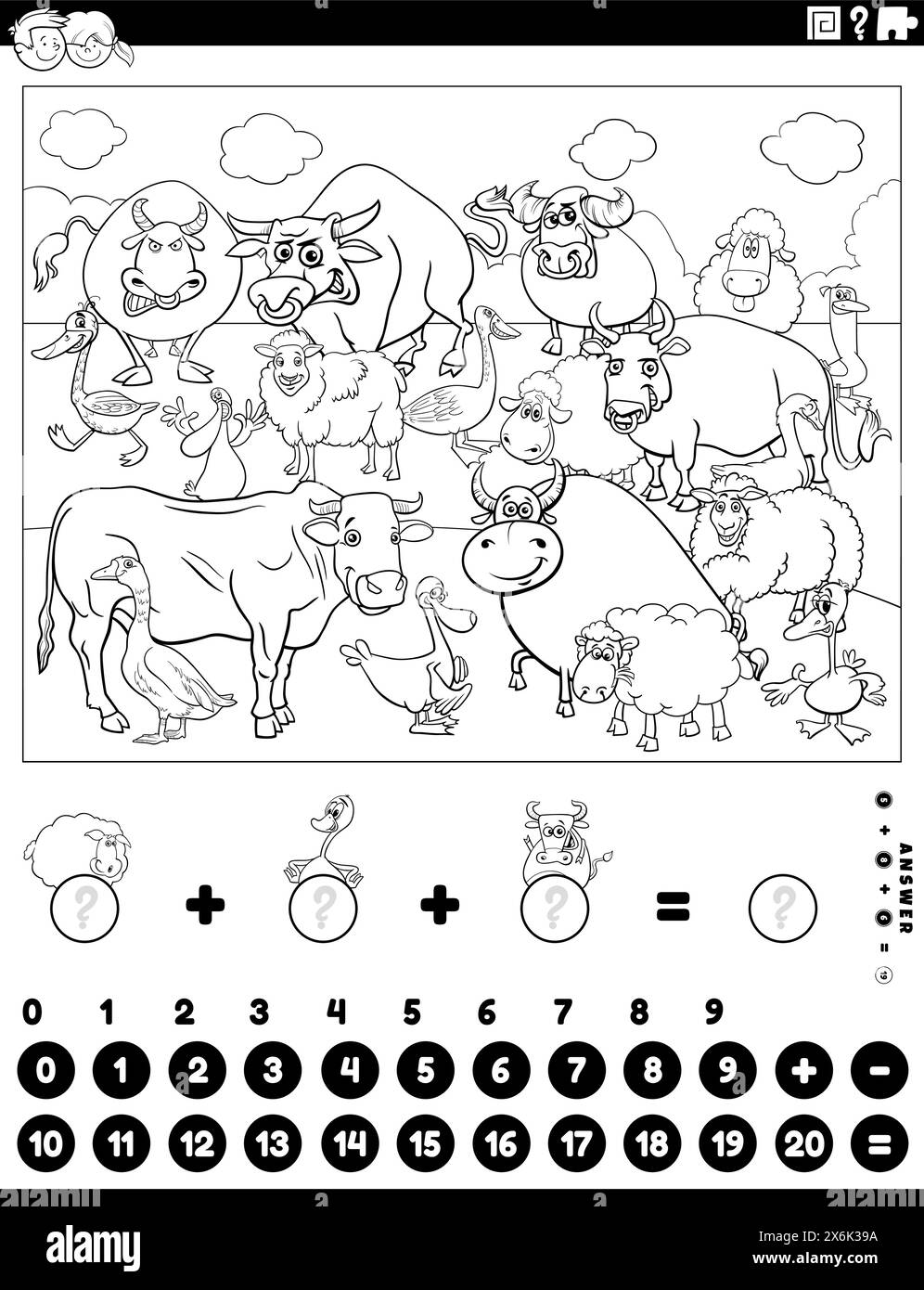 Cartoon illustration of educational mathematical counting and addition ...