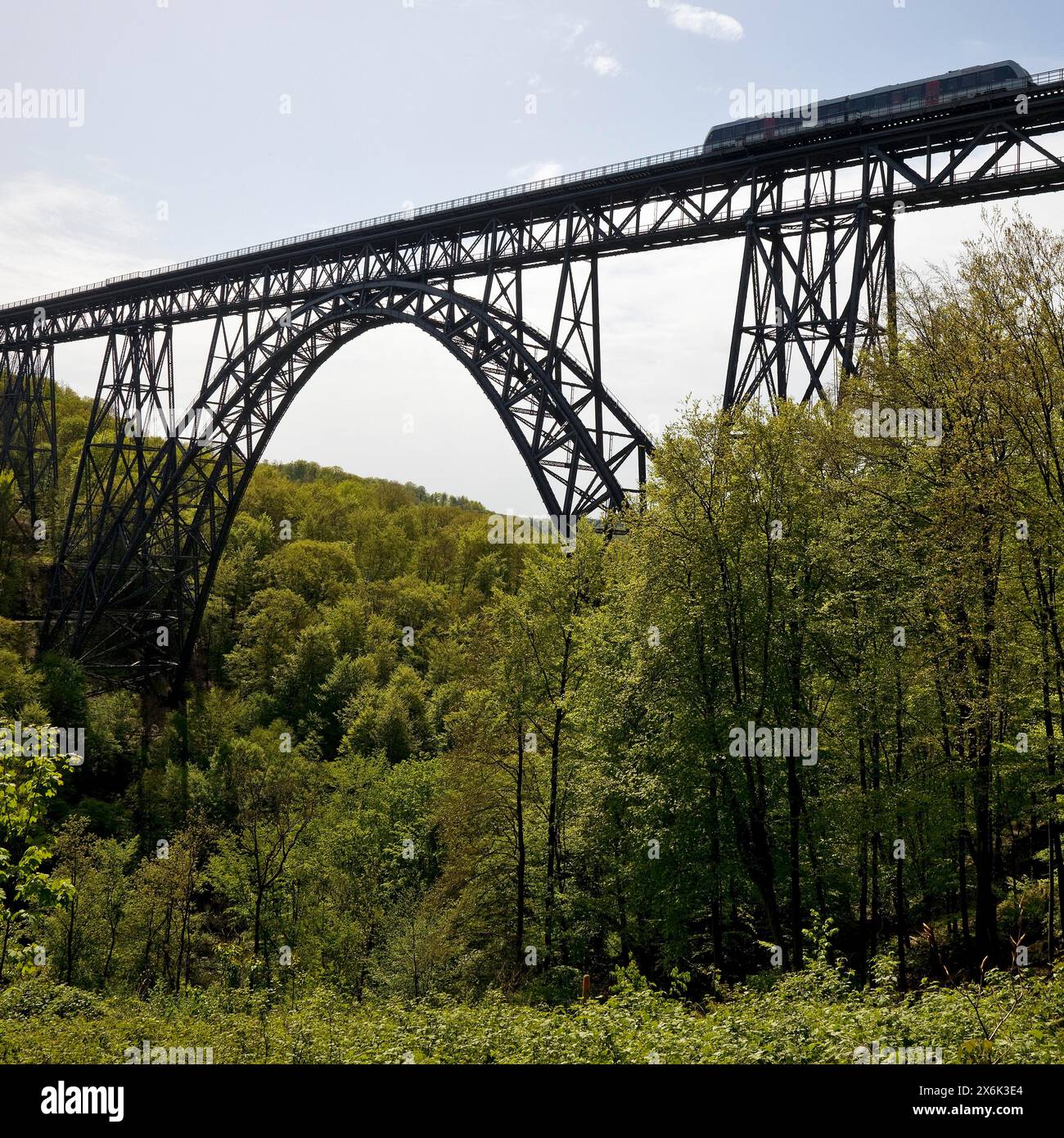 Muengsten Bridge with diesel railcar, highest railway bridge in Germany ...