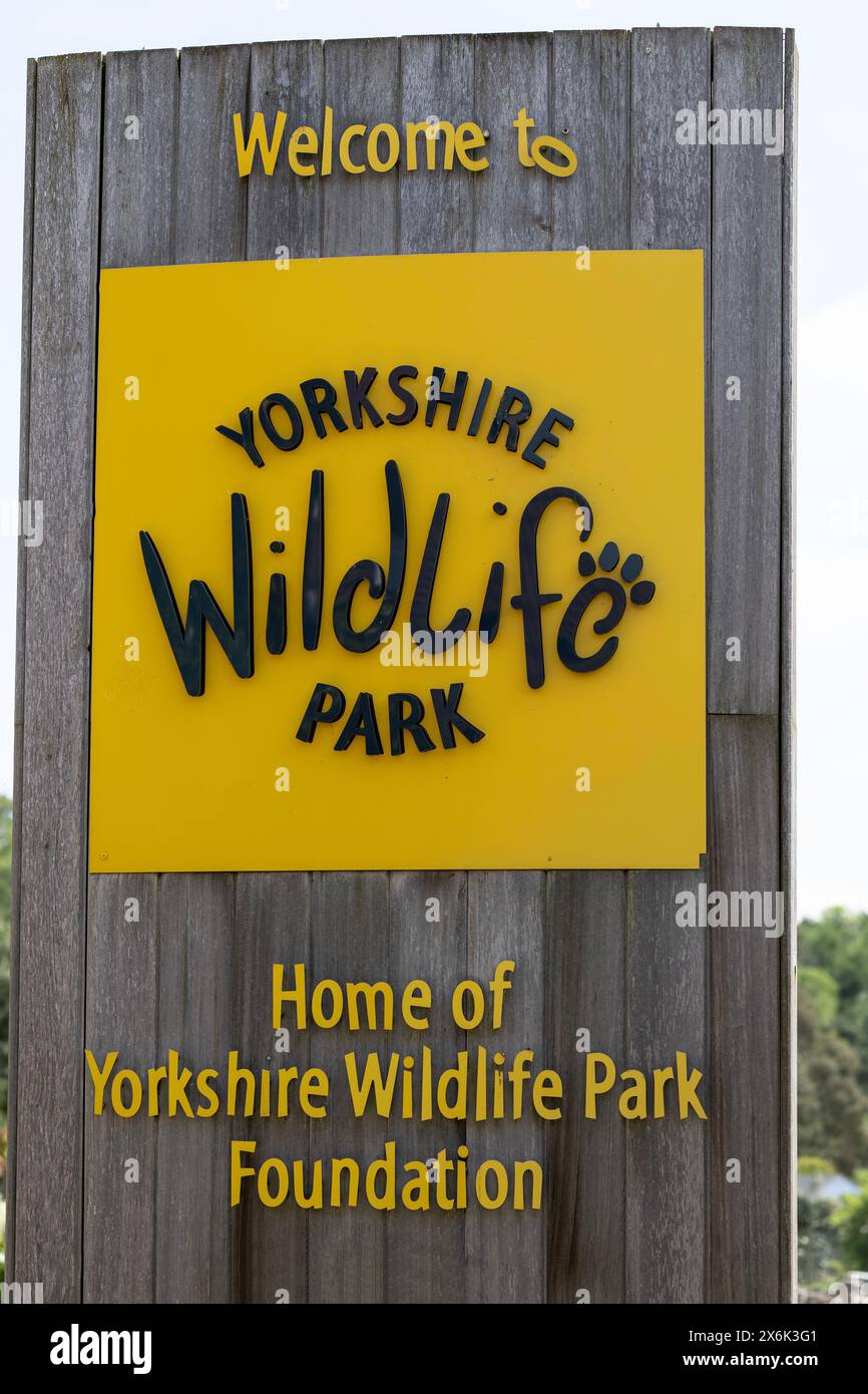 Sign welcoming visitors to the Yorkshire Wildlife Park in Doncaster ...
