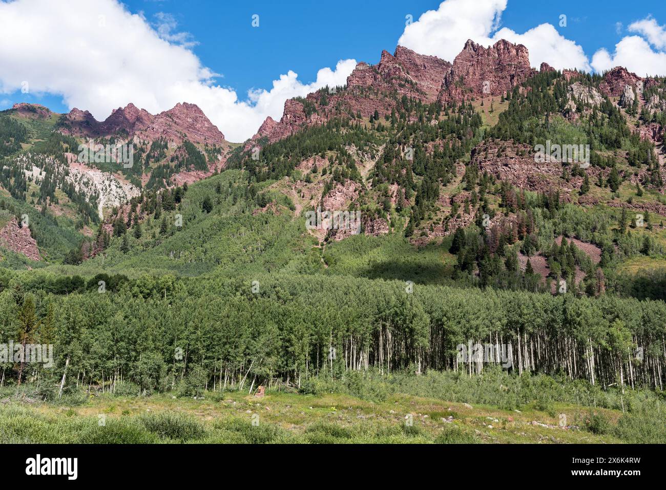 A beautiful August Summer day in the valley of the Maroon Bells in ...