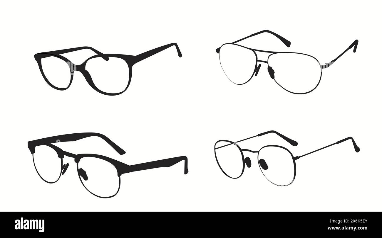 Black And White Glasses Frames Vector Isolated Set Of Different Glasses Frames Stock Vector