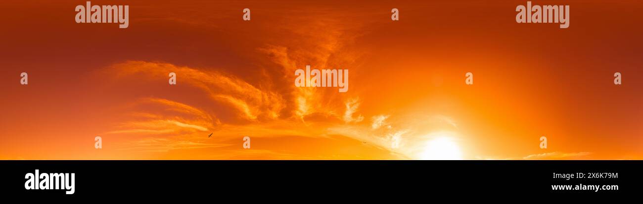 Golden glowing red orange overcast sunset sky 360 hdr panorama ...