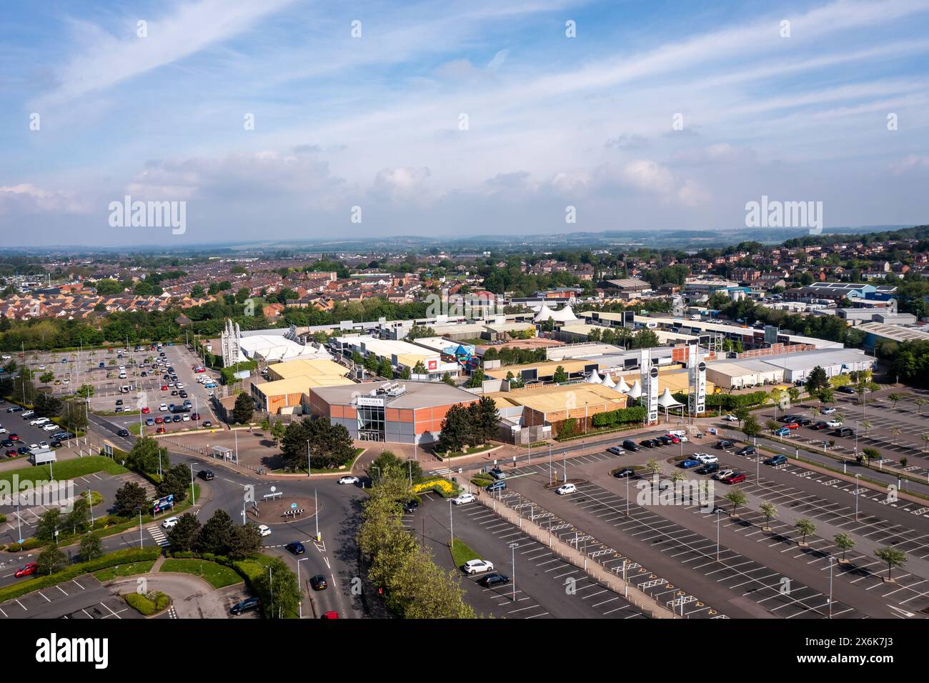 CASTLEFORD, UK - MAY 13, 2024. Aerial view of the Junction 32 shopping ...