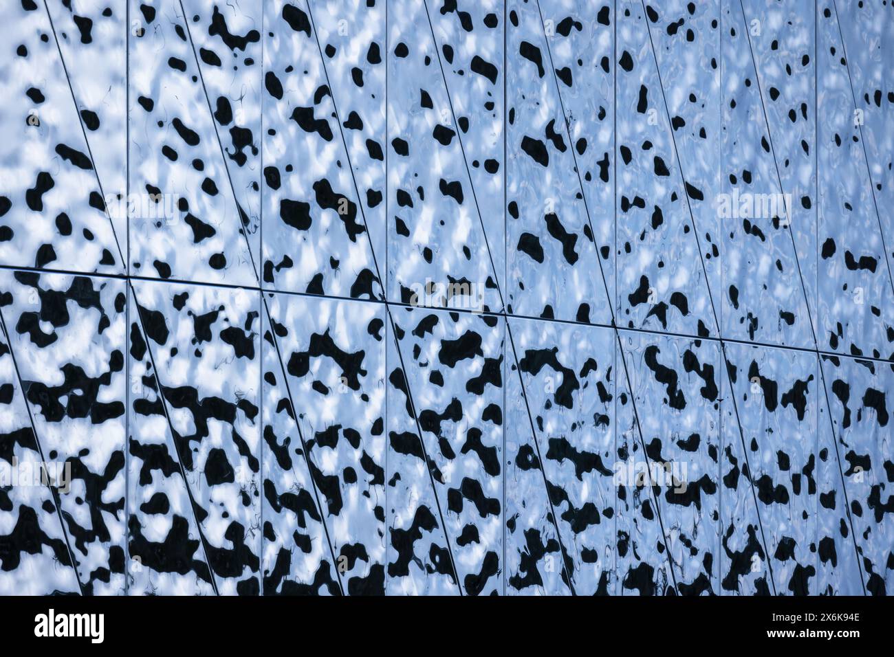 Abstract blue shiny metal wall structure, contemporary architecture ...