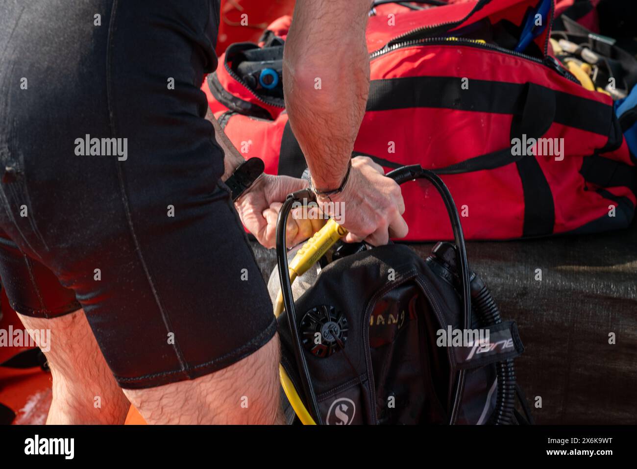 Diving boat and diving equipment Stock Photo - Alamy