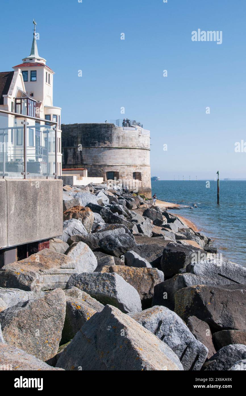 large rocks boulders form the new sea defences along the foreshore ...