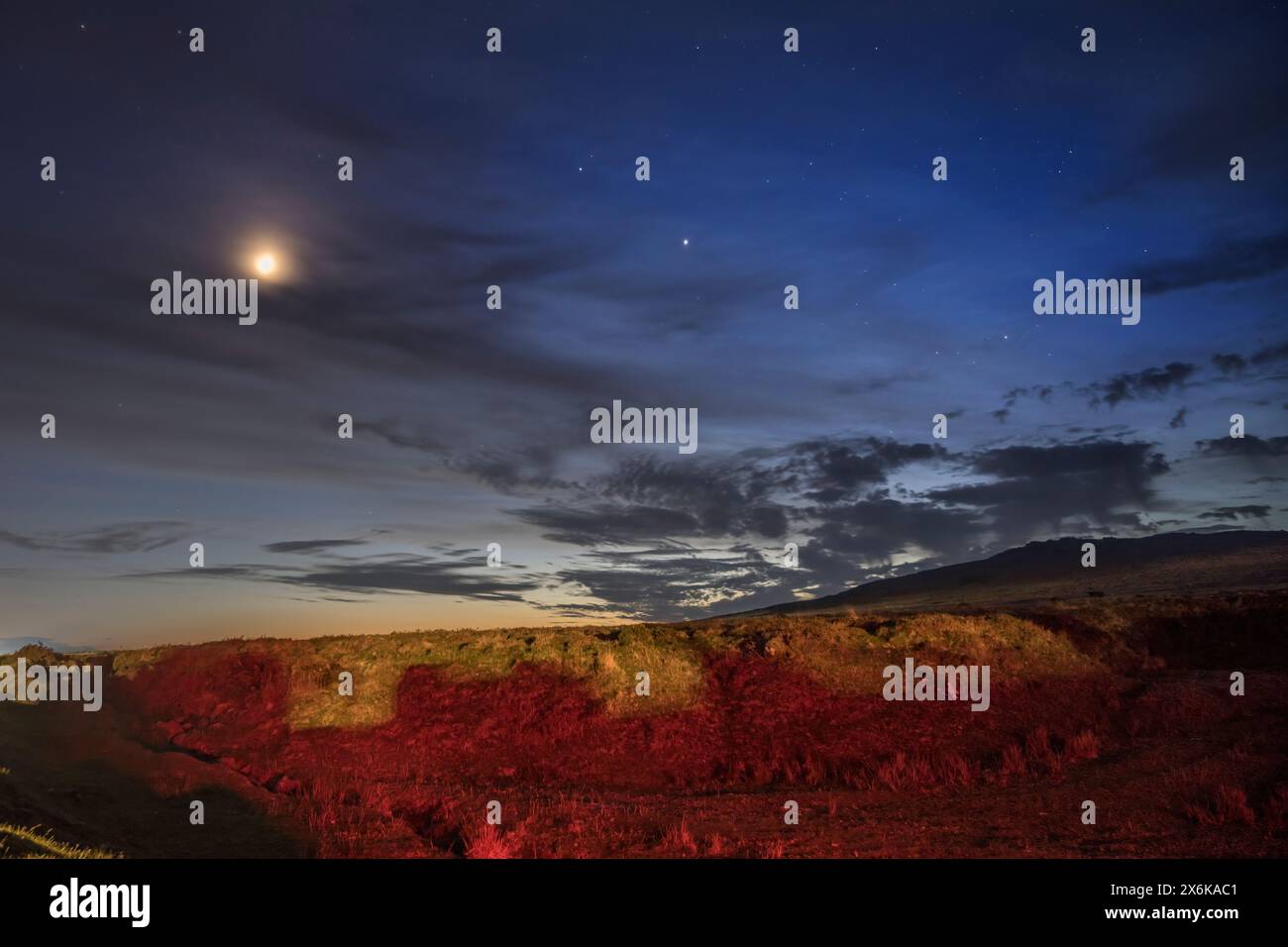 Dartmoor night skywith stars planets and moon soon after sunset in mid ...