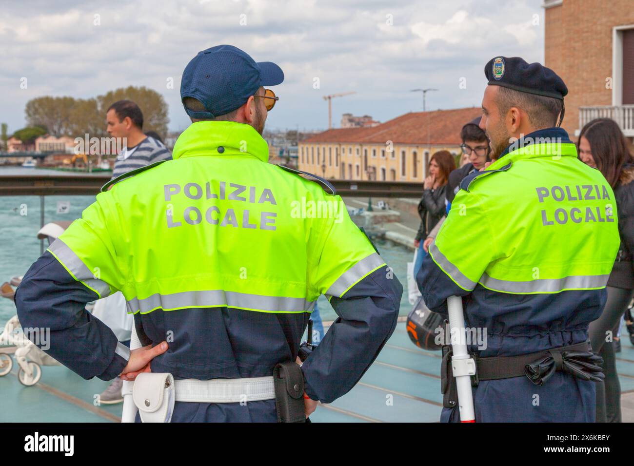 Venice, Italy - April 06 2019: Two officers of the "Polizia locale ...