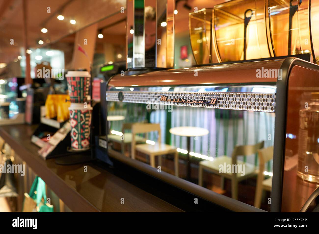 SINGAPORE - NOVEMBER 06, 2023: close up shot of Mastrena II espresso ...