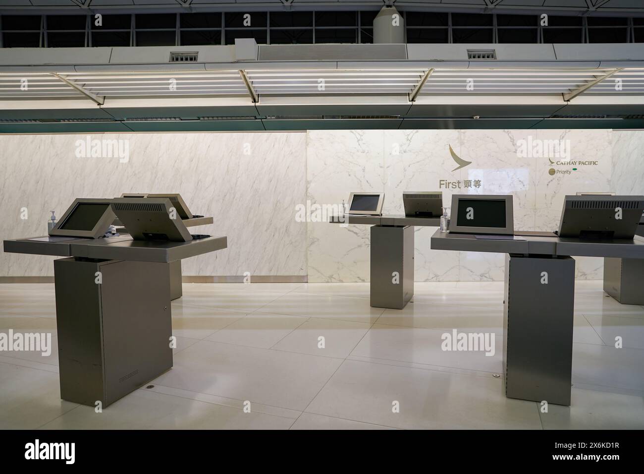 HONG KONG, CHINA - DECEMBER 04, 2023: first class check-in counters in ...