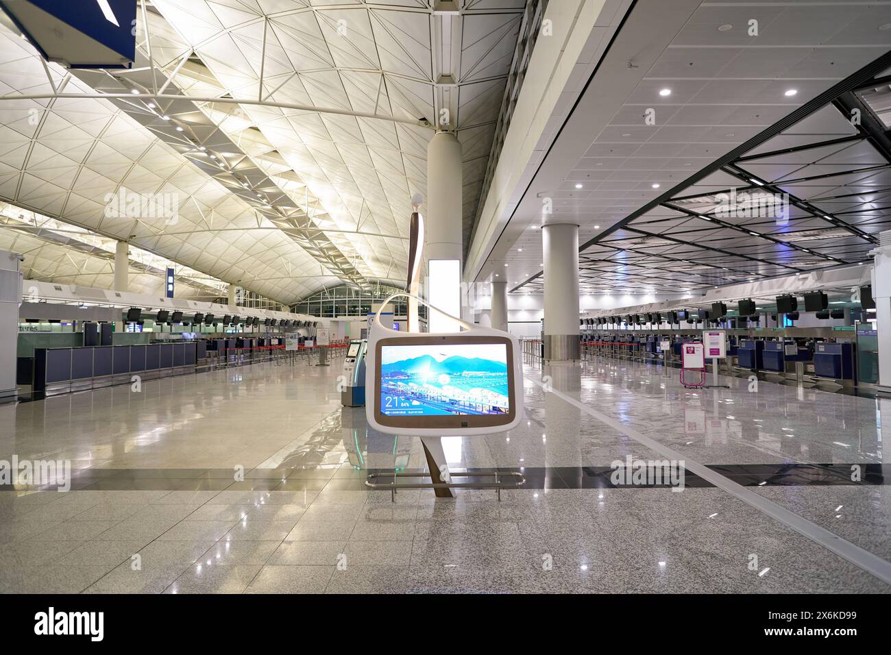 HONG KONG, CHINA - DECEMBER 04, 2023: interactive information kiosk check-in area in Hong Kong ...