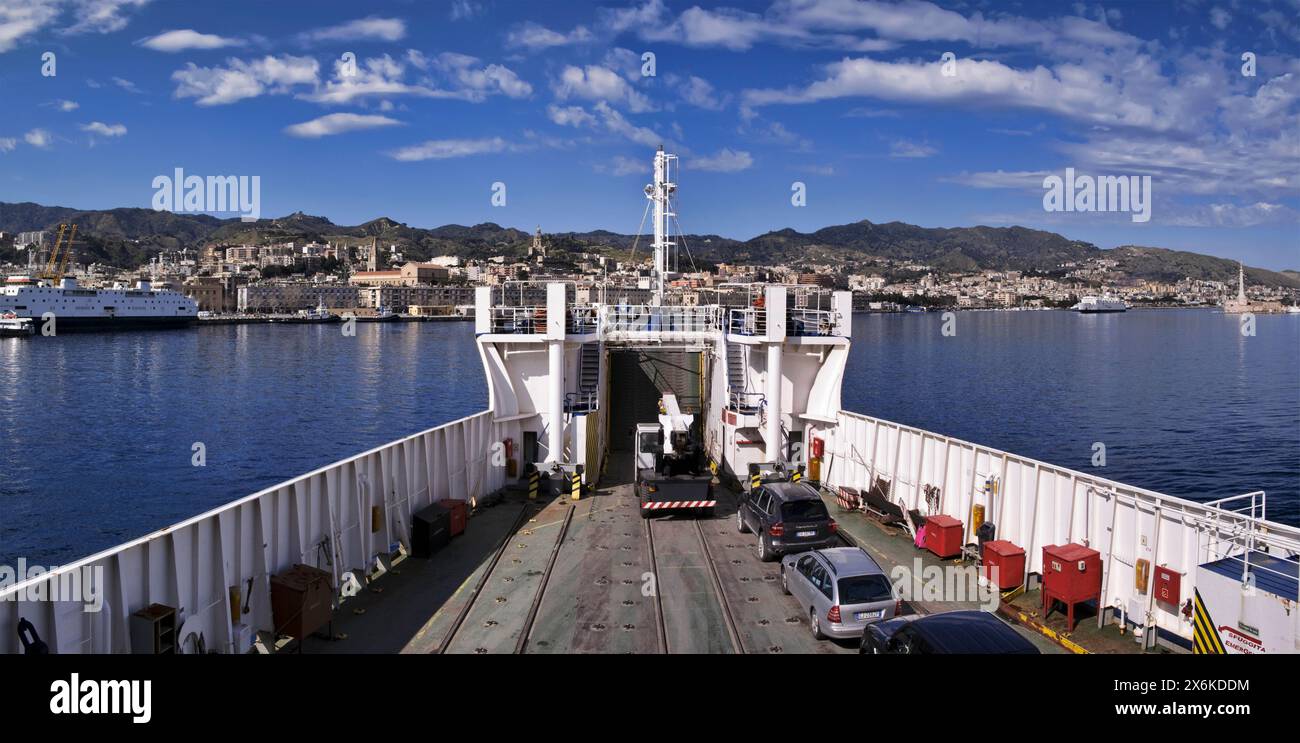 Italy, Sicily, Messina, view of the city and the port from the ...