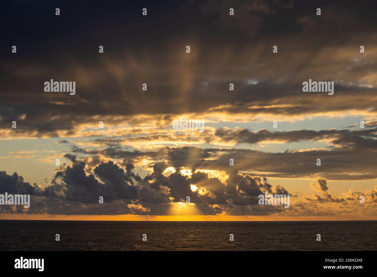 Dramatic clouds at sunset seen from expedition cruise ship SH Diana ...