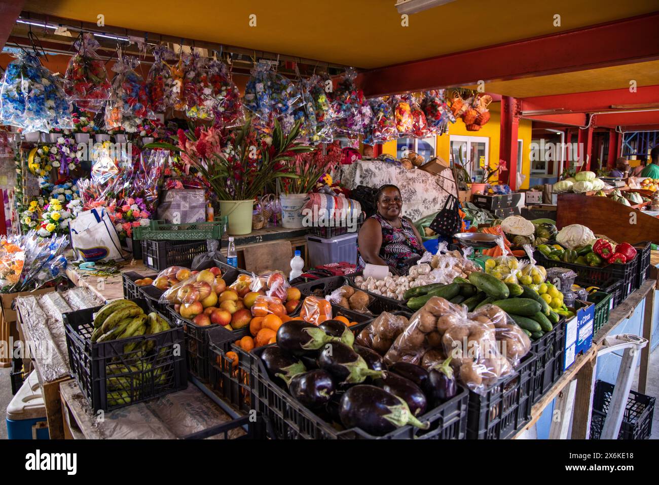 Fruit and vegetable stall at the Victoria Market, Victoria, Mahé Island ...