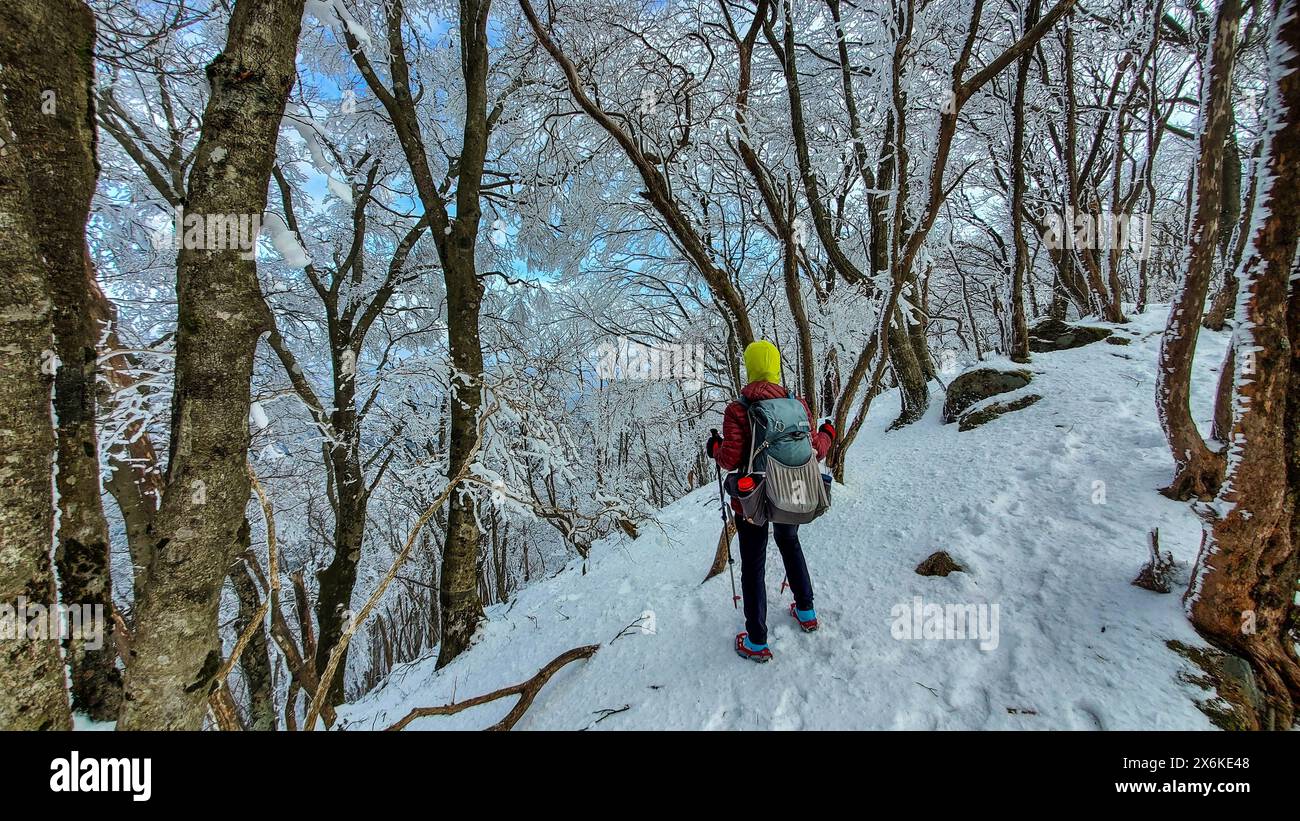 Trekking through the snow and rime ice to Mount Takami in winter, Nara ...