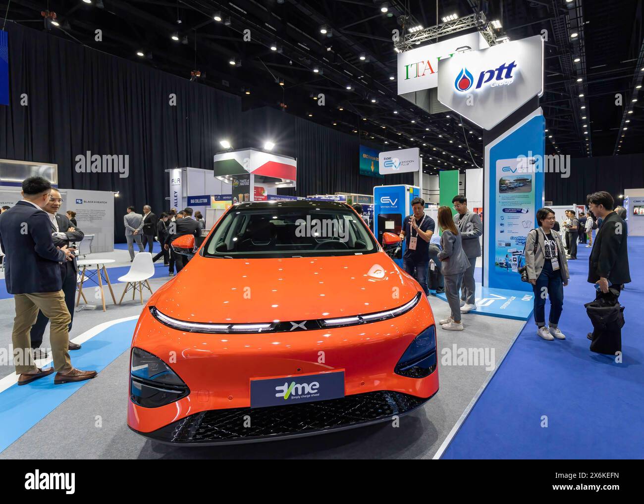 A view of the booth of PTT with an electric car, a Thai state-owned oil ...