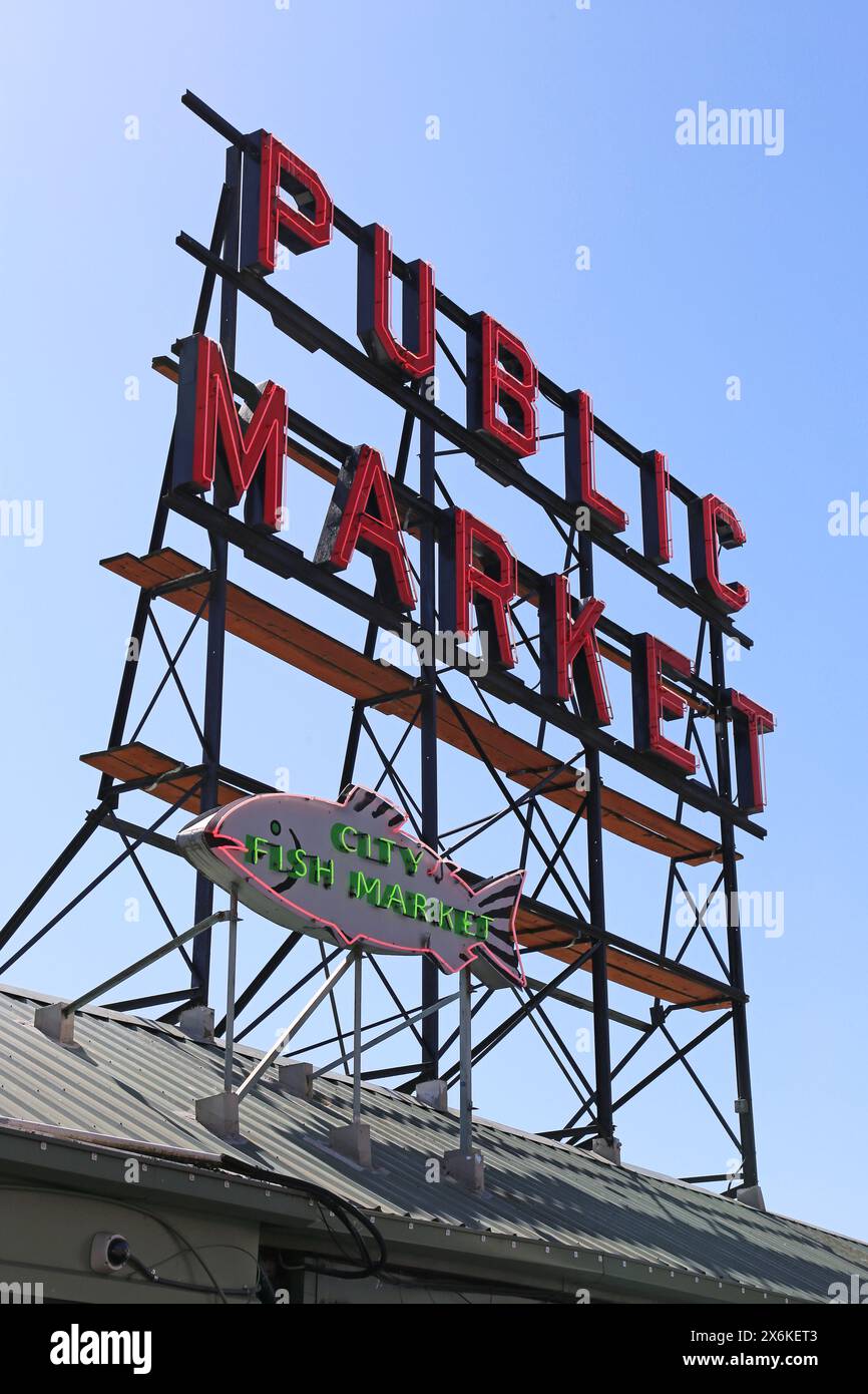 Pike Place Fish Market, Seattle, Elliott Bay, Puget Sound, King County ...