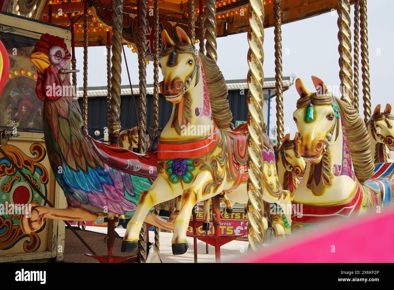 Carousel ride in Blackpool with a rooster hidden between the horses ...