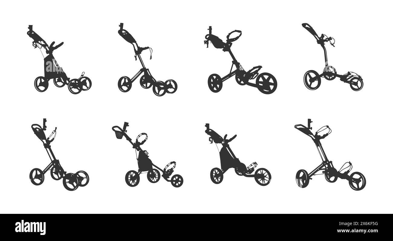Golf push cart silhouette, Golf pull cart silhouette, Golf bag trolley ...