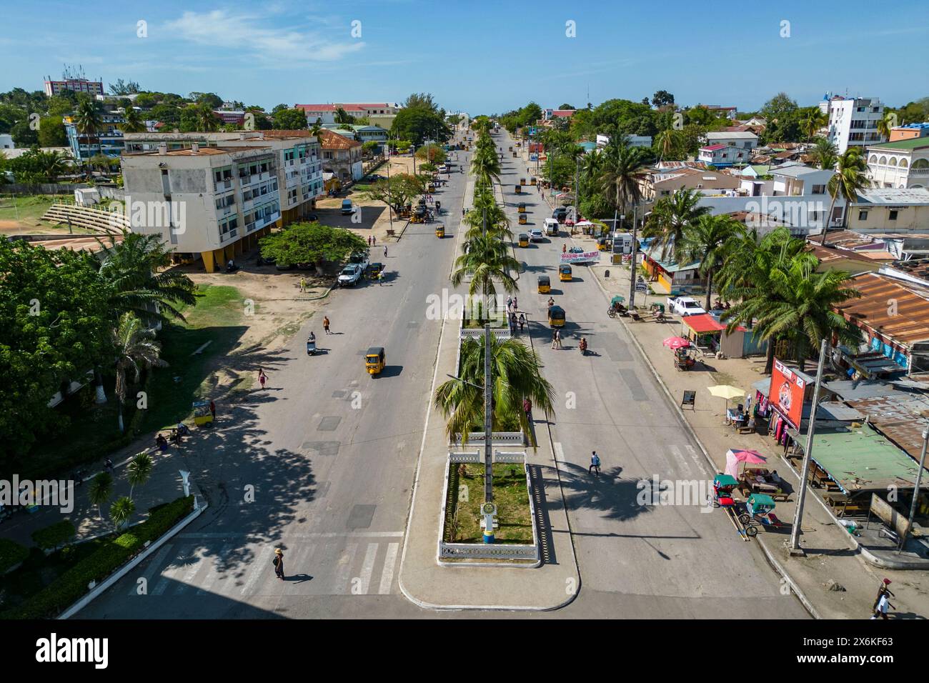 Aerial view of a main street in the city center, Mahajanga, Boeny ...
