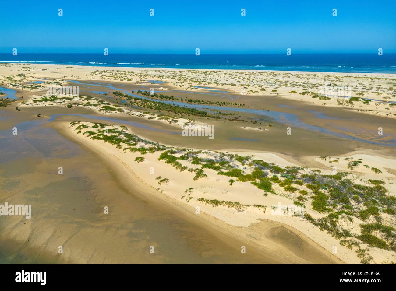 Aerial view of estuary, beach and sea, Toliary II, Atsimo-Andrefana ...