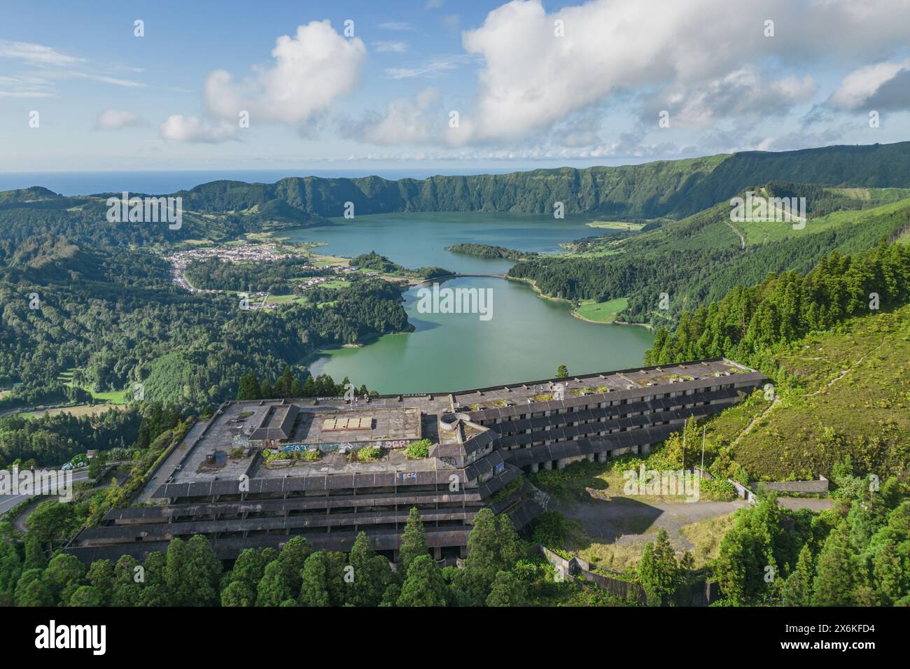 Top view of the ruins of the Monte Palace Hotel on Sao Miguel, Azores ...