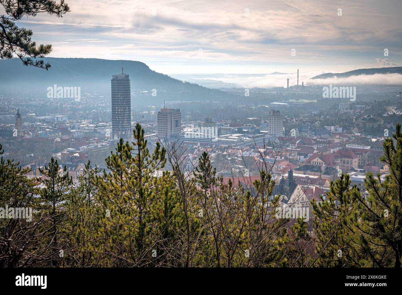 View of the city of Jena with the Jentower (Uniturm) and the Kernberg ...