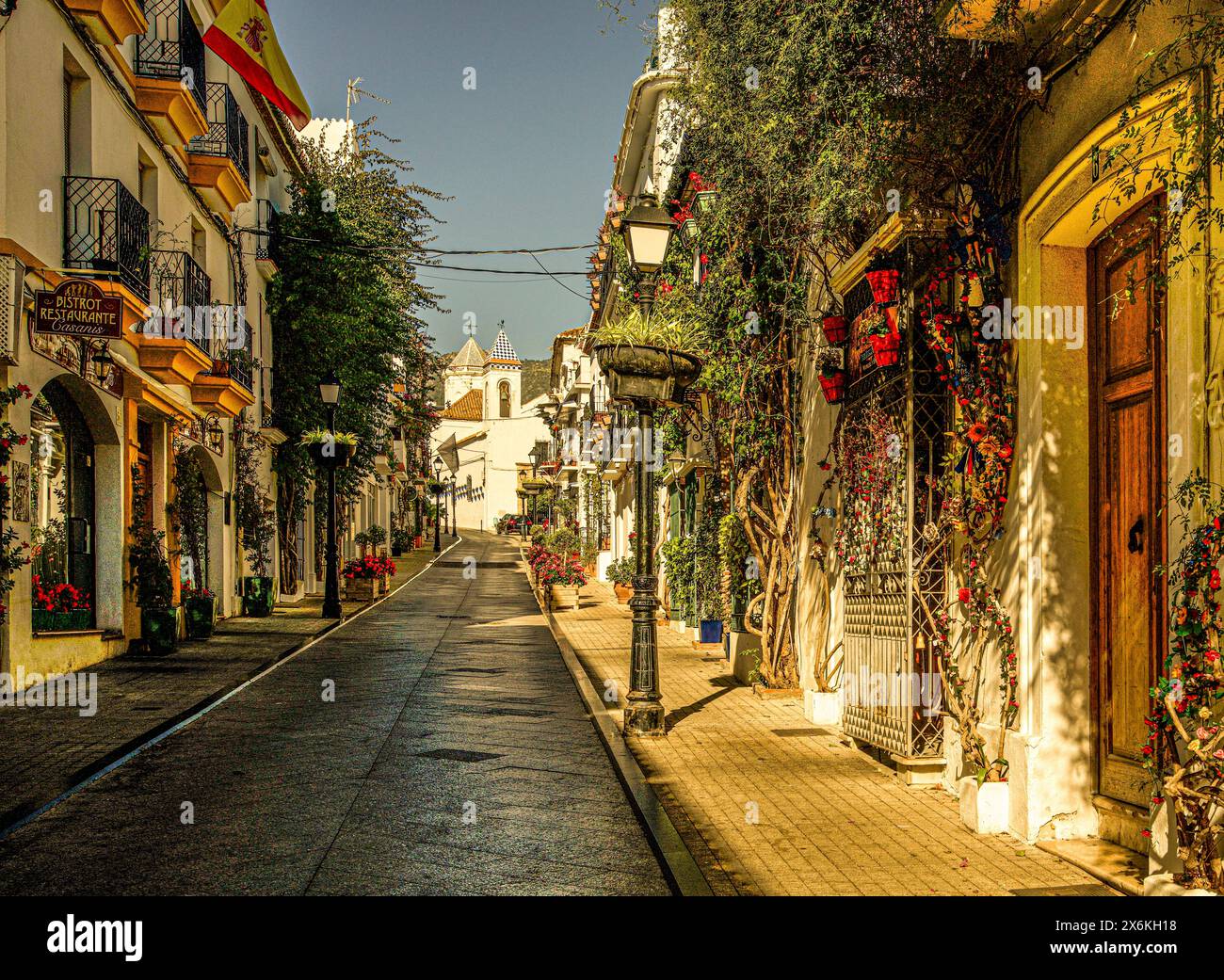Calle Anche and Church of Santo Cristo in the old town of Marbella ...