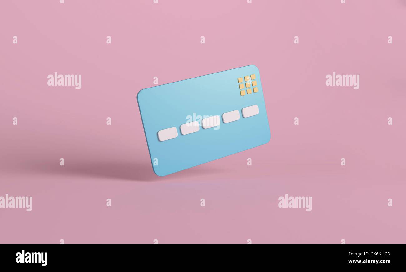 3D illustration of a light blue credit card, hovering elegantly over a ...
