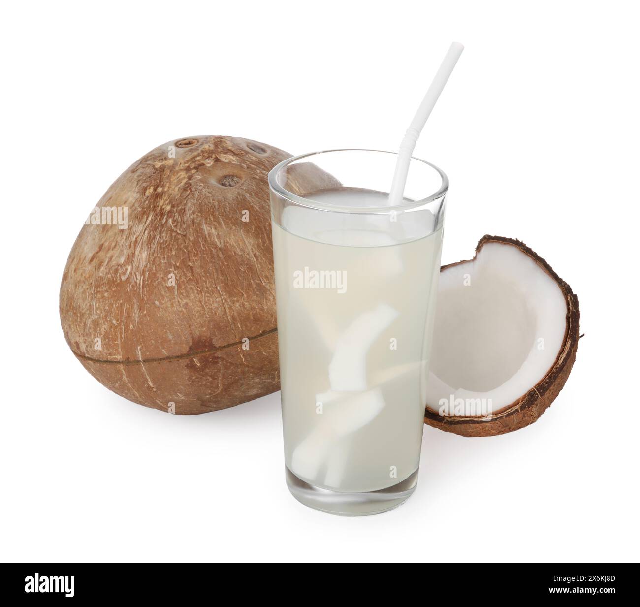 Glass of coconut water and nuts isolated on white Stock Photo - Alamy