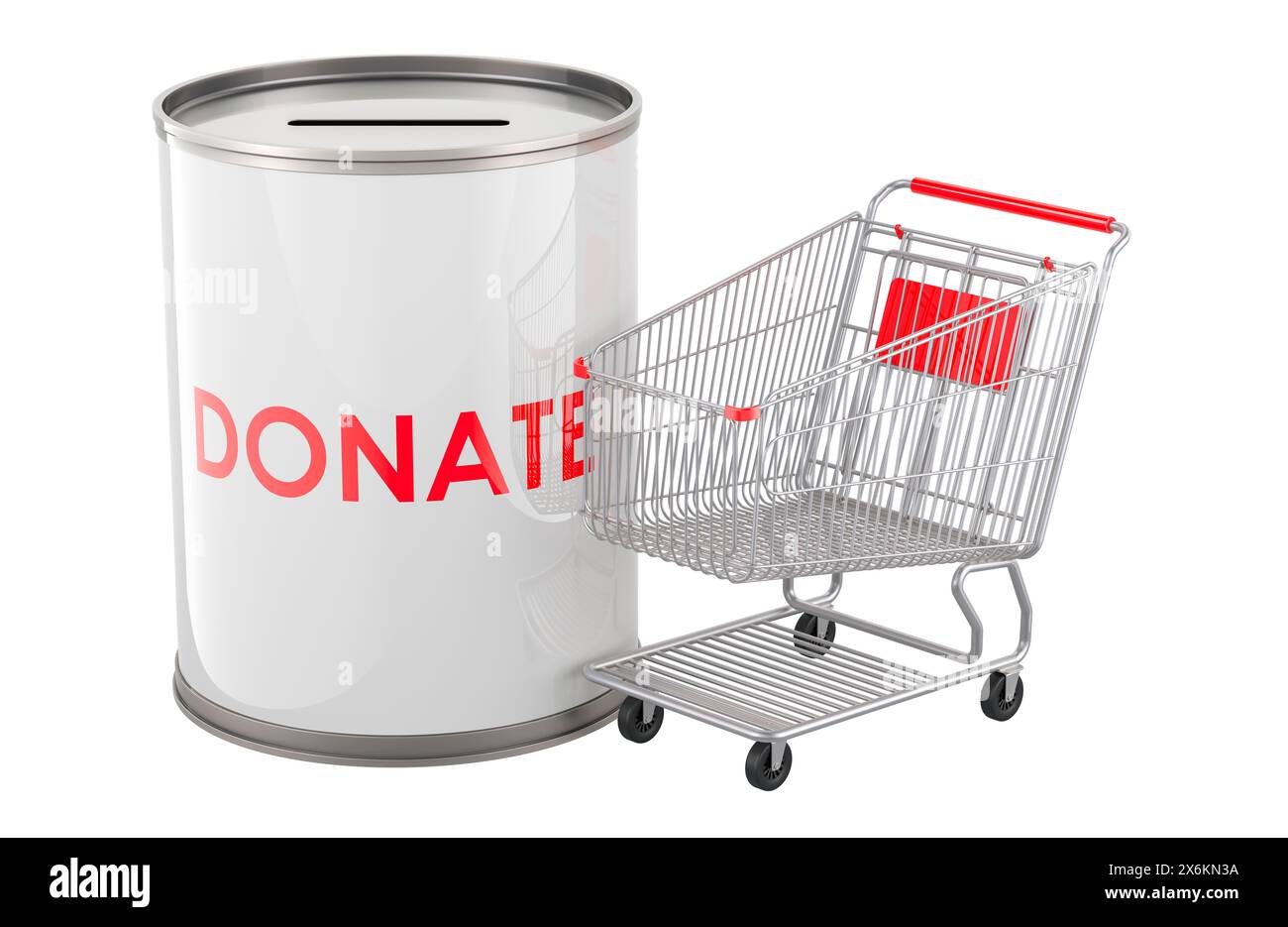 Donation can with shopping cart, 3D rendering isolated on white ...