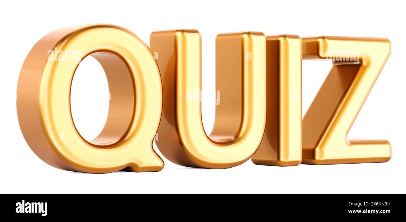 QUIZ, gold inscription. 3D rendering isolated on white background Stock ...