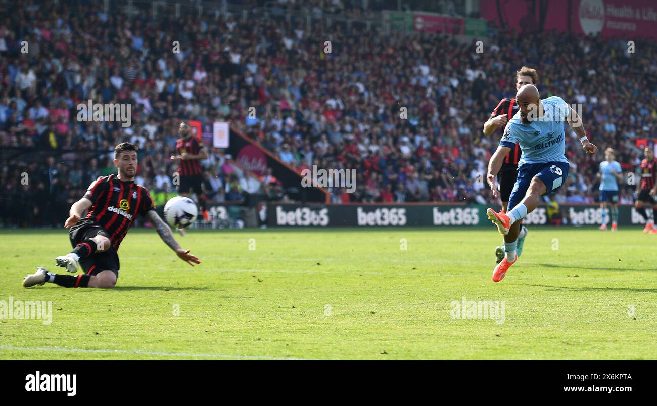 Bryan Mbeumo of Brentford scores his teams first goal making the score ...