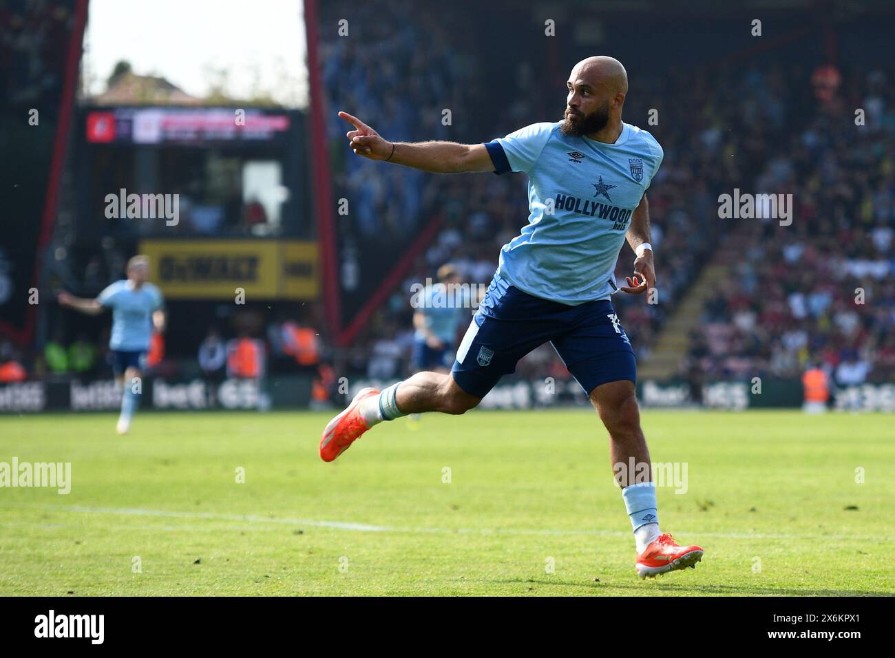 Bryan Mbeumo of Brentford celebrates scoring his teams first goal ...