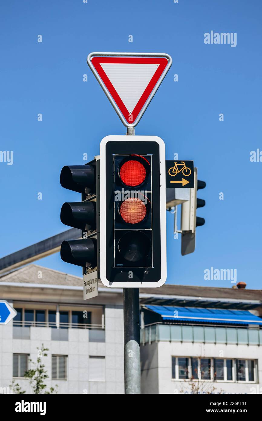 Traffic light showing red and yellow light, Germany Stock Photo - Alamy
