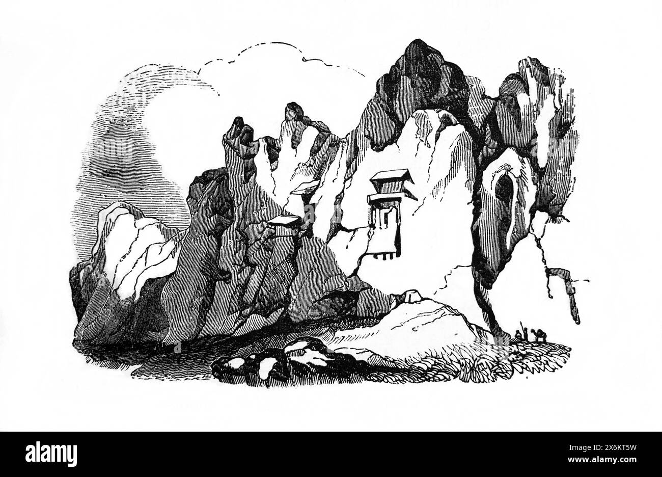 Wood engraving of Mountain of Sepulchres at Naksh-i Roustan Fars ...