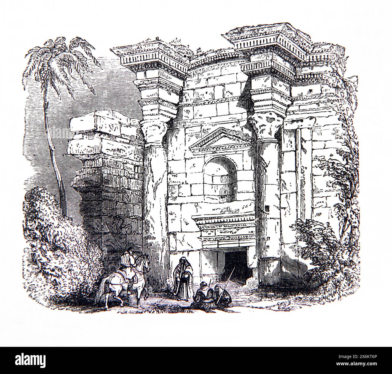 Wood Engraving of the Ruins at Ammon Biblical Place in 19th Century ...